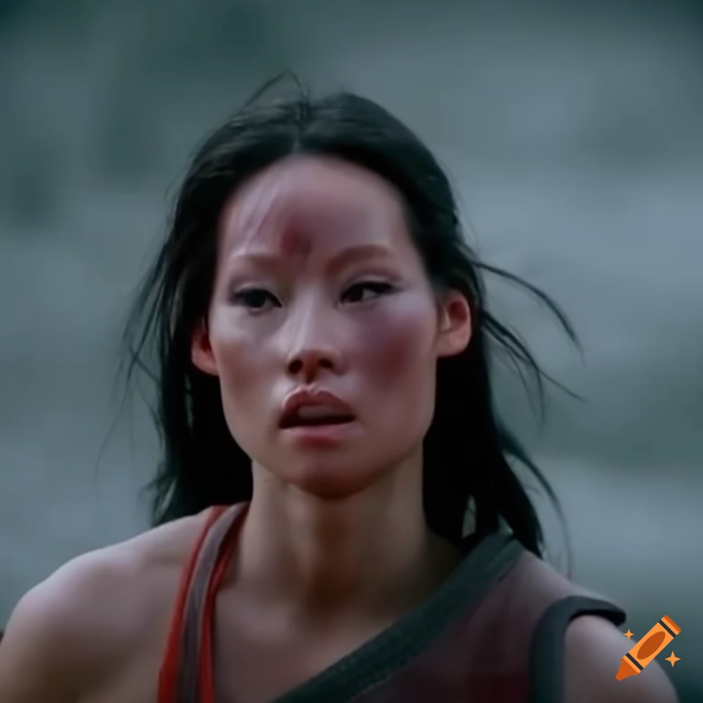 Bruised lucy liu martial fighter in arena on Craiyon