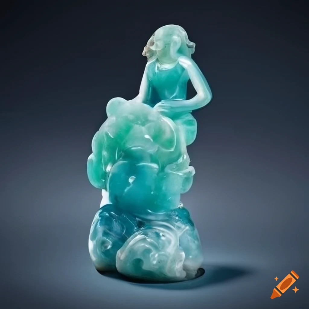 Majestic blue jade statue of a woman in an icy wasteland on Craiyon