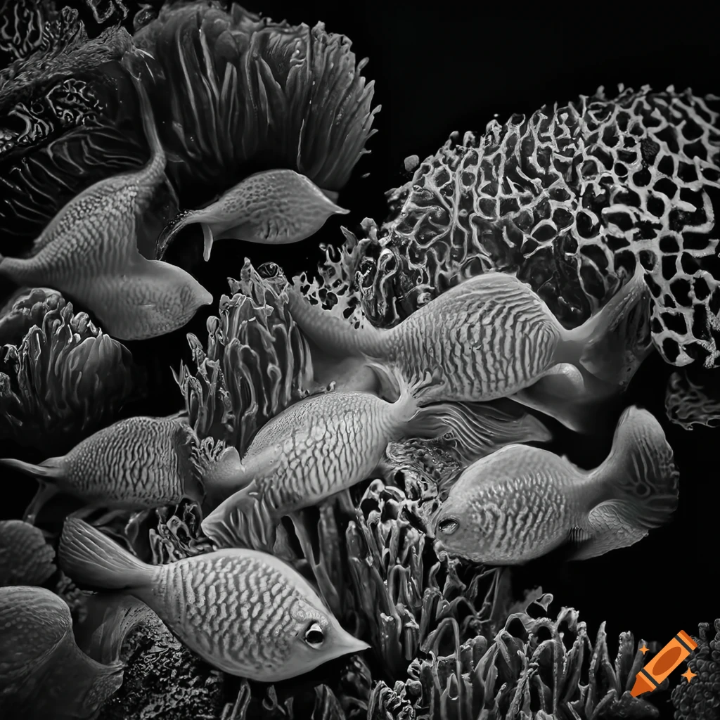 Group of exotic fish in a hyper sharp underwater micro photo on Craiyon