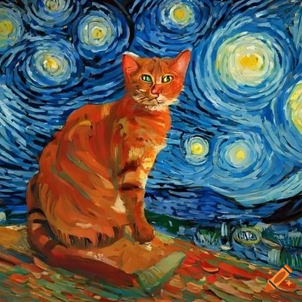 Starry night with red cats, van gogh on Craiyon
