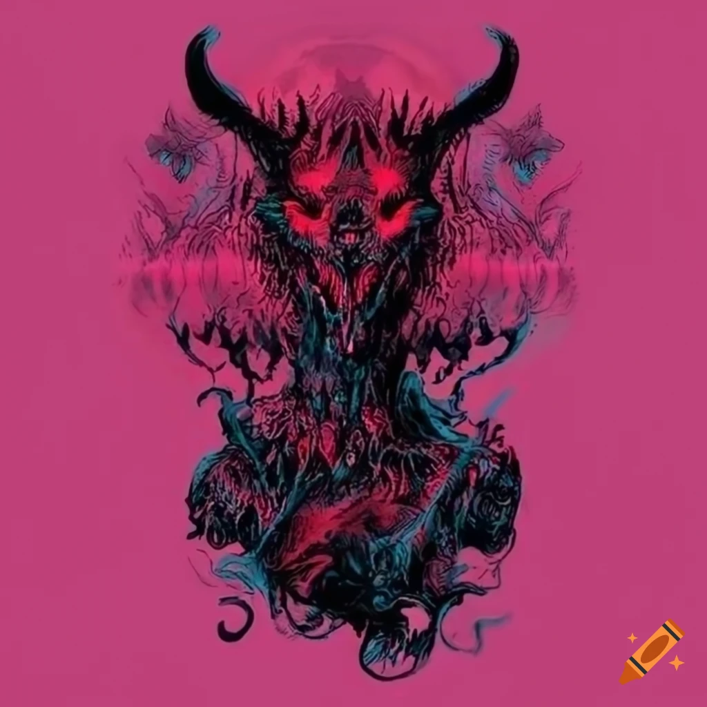 Black and red mythical creature design on metalcore band t-shirt on Craiyon