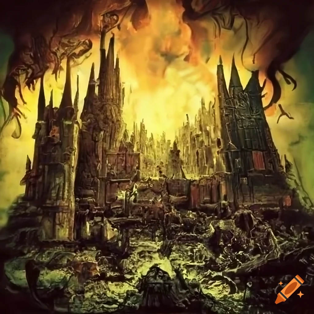 Plagued land with corrupted metropolis influenced by chaos god nurgle ...