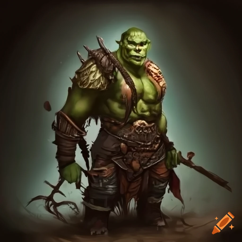 Fierce half-orc warrior in battle armor on Craiyon