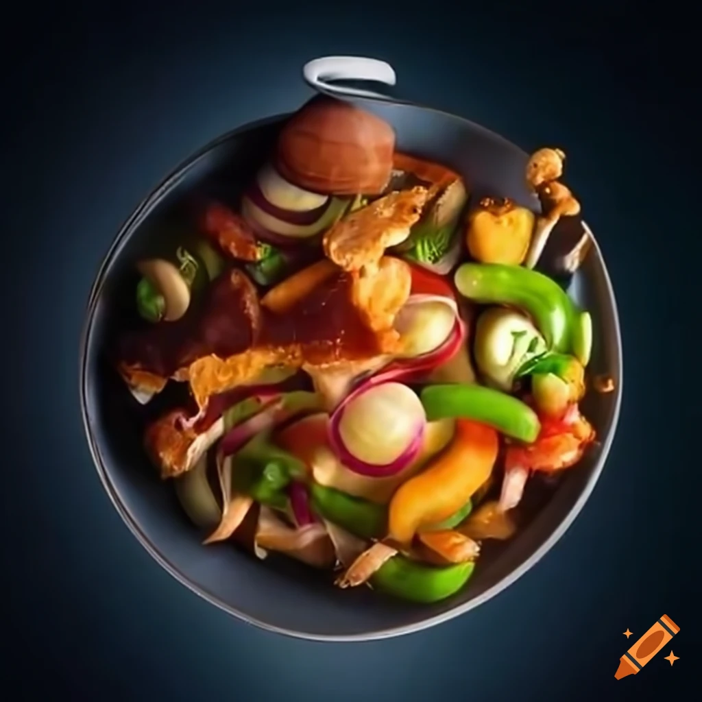 Sautéing fresh vegetables and golden crispy bacon in pixar animated ...