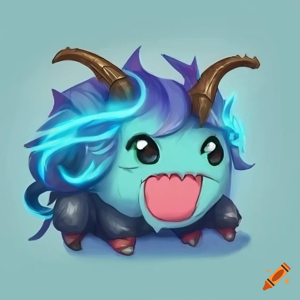 Happy Poro from League of Legends wearing a blue cat bugcat capoo with ...