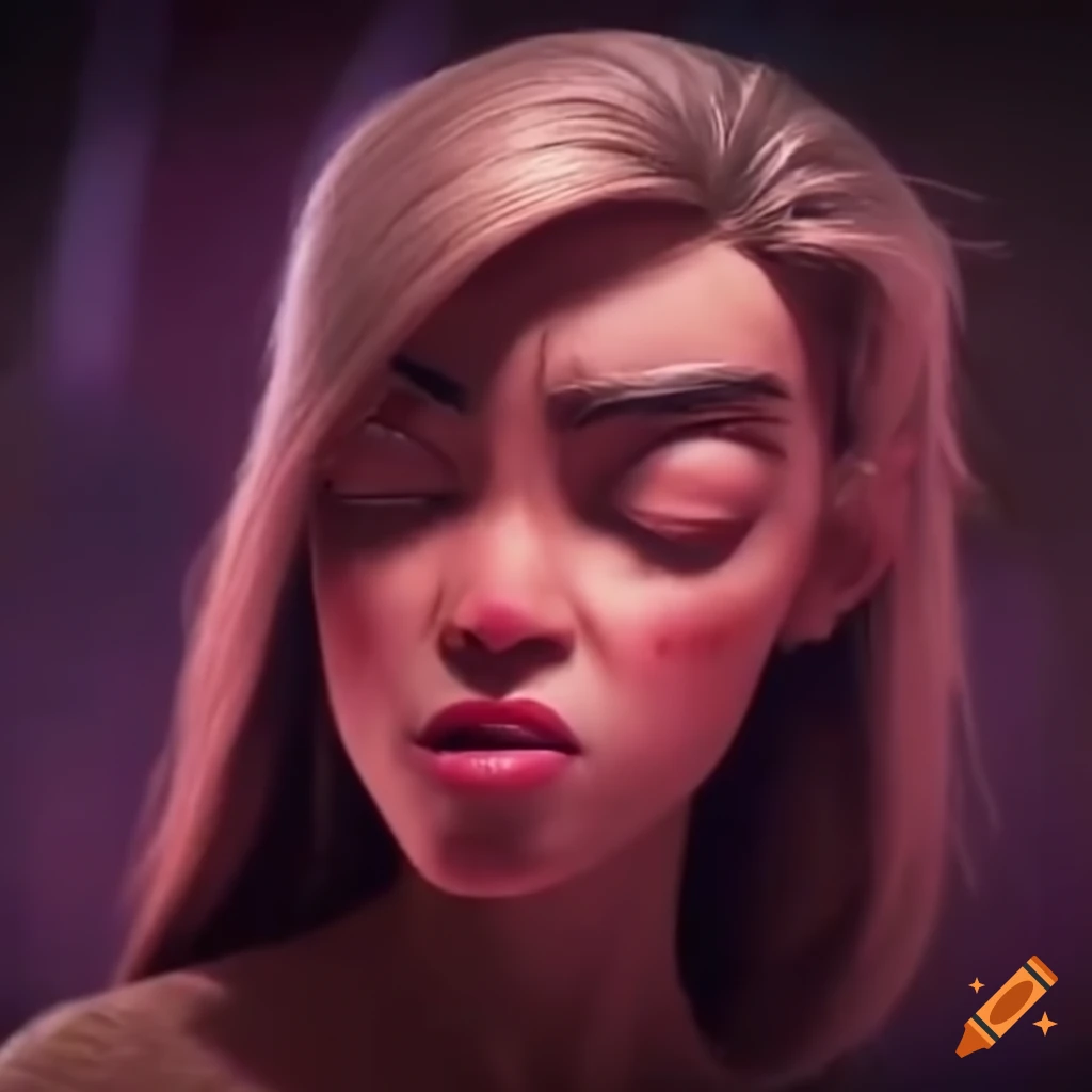 Woman fighter with dazed expression in Disney Arena on Craiyon