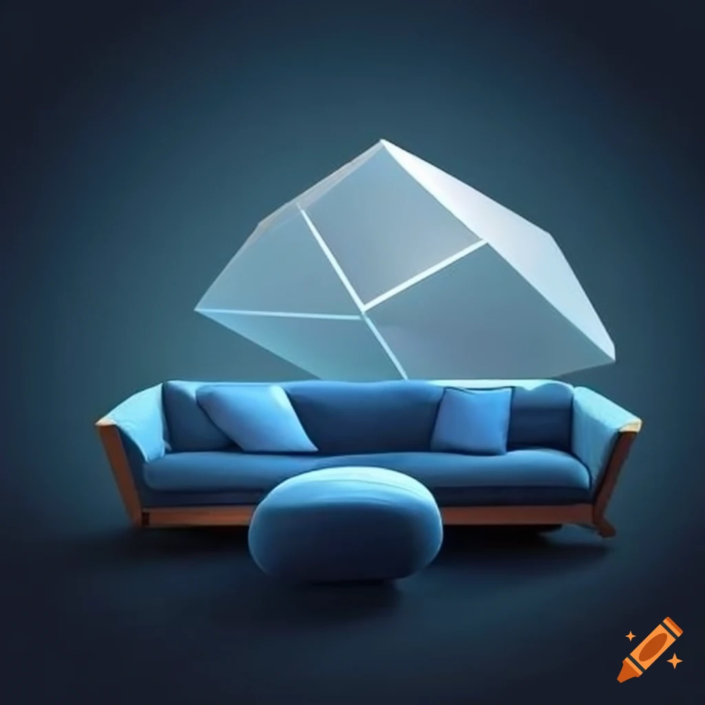 Diamond-shaped house interior with couch, tv, and light on Craiyon