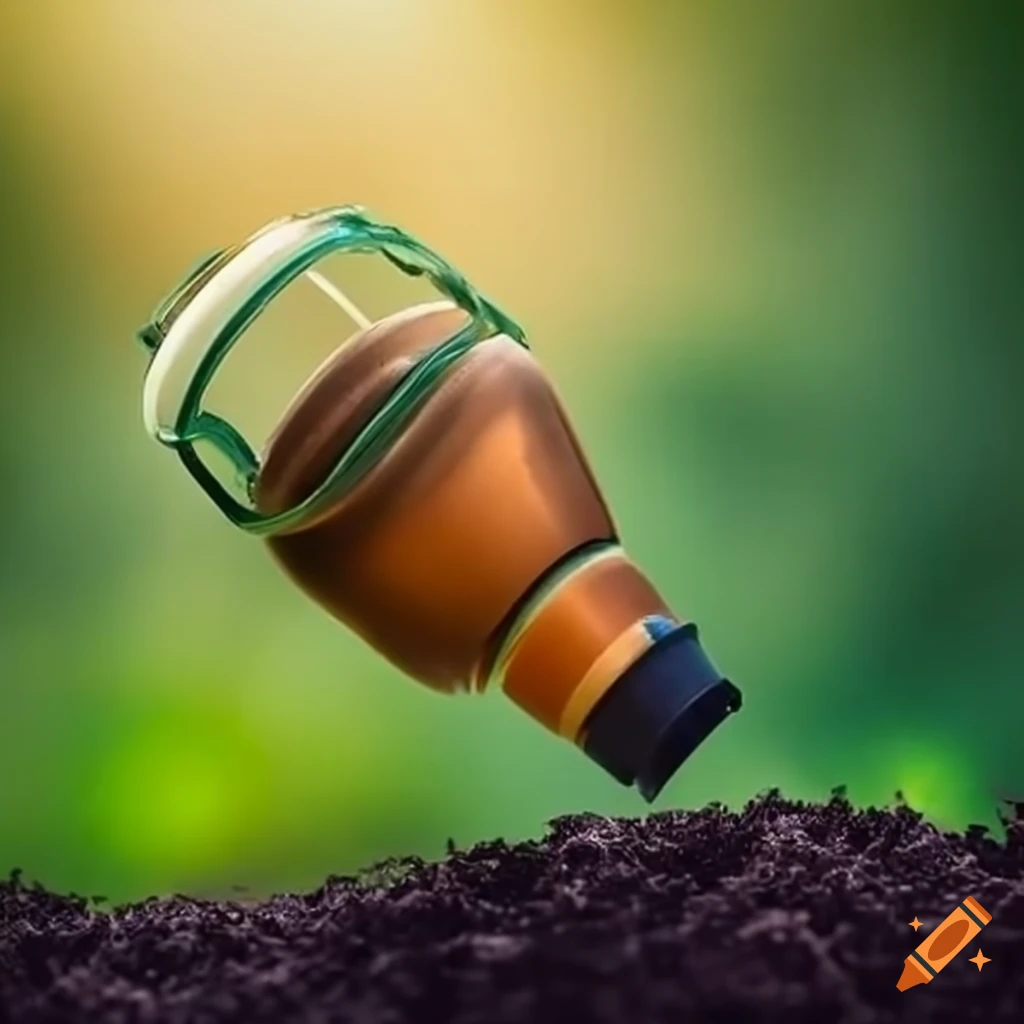 Compostable plastic bottle in a home compost on Craiyon