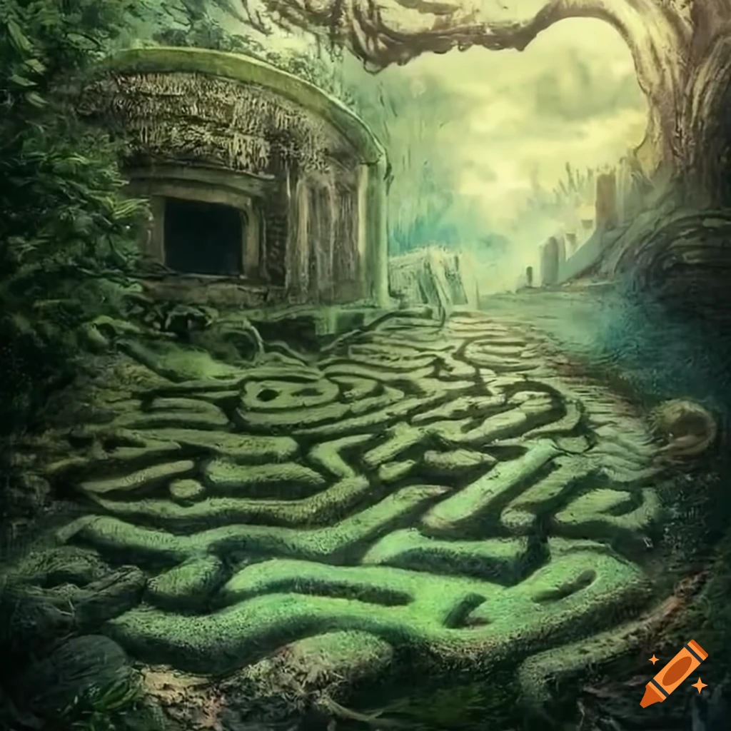 Detailed ghibli style old maze in ruins on Craiyon