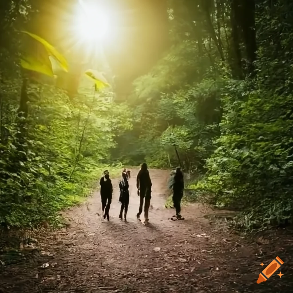 Human evolution with a canopy in the background on Craiyon