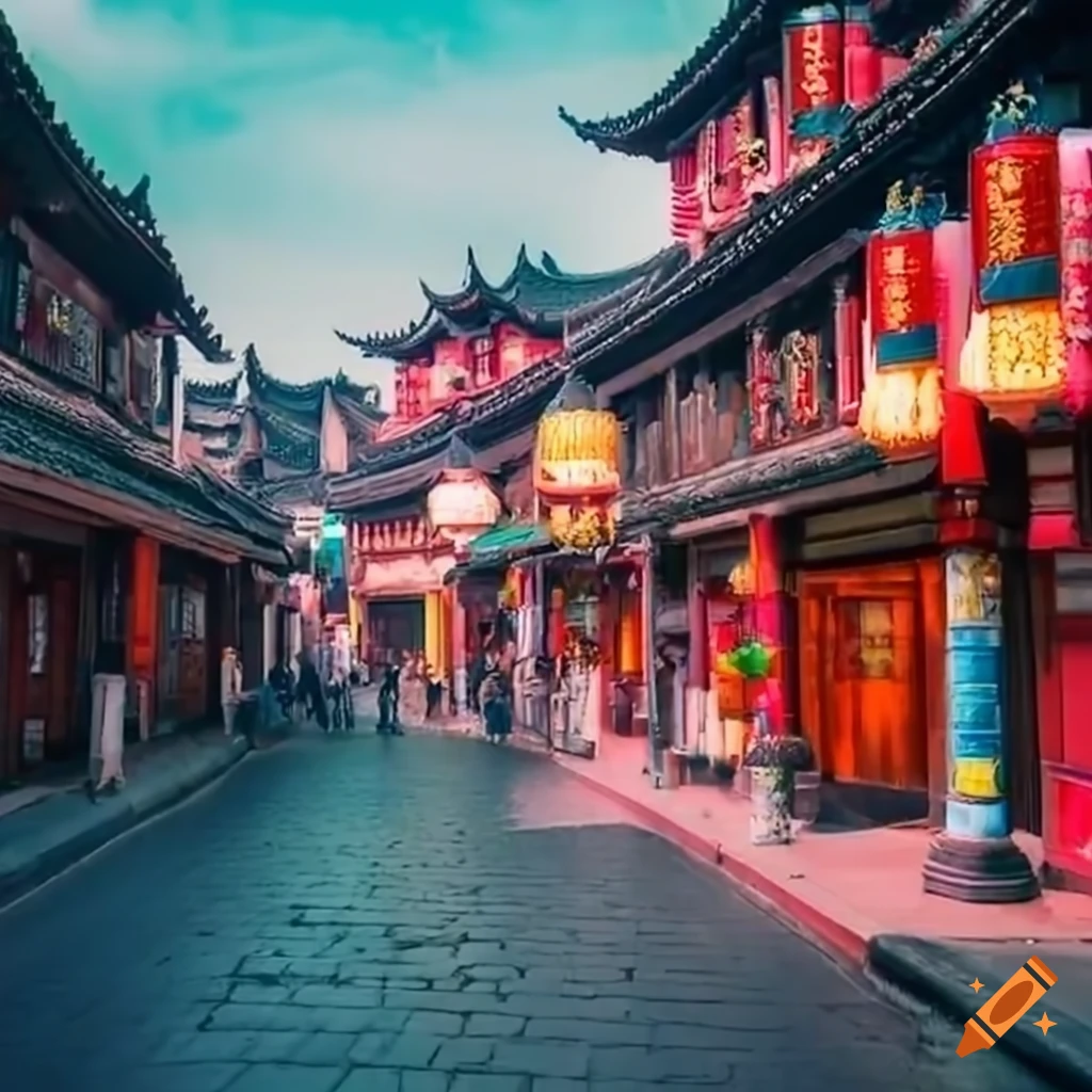 Beautiful chinese town in the daytime on Craiyon