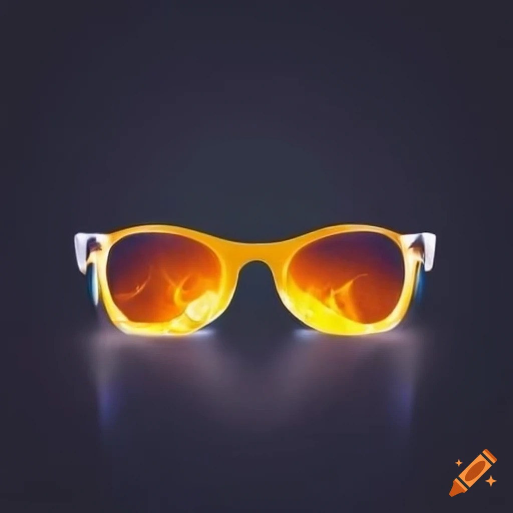 Big yellow glasses with blue lens and flames on Craiyon