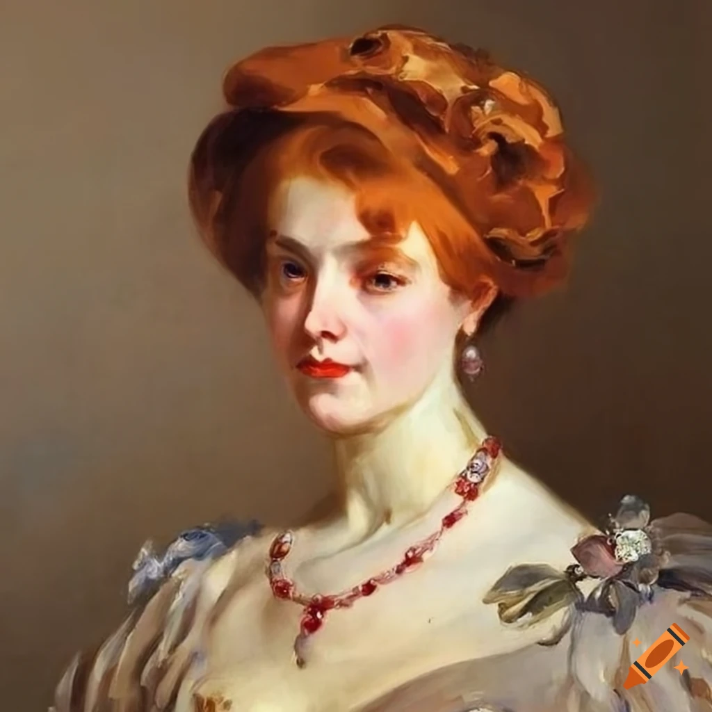 Refined red haired victorian lady with a ruby necklace, painted by john ...