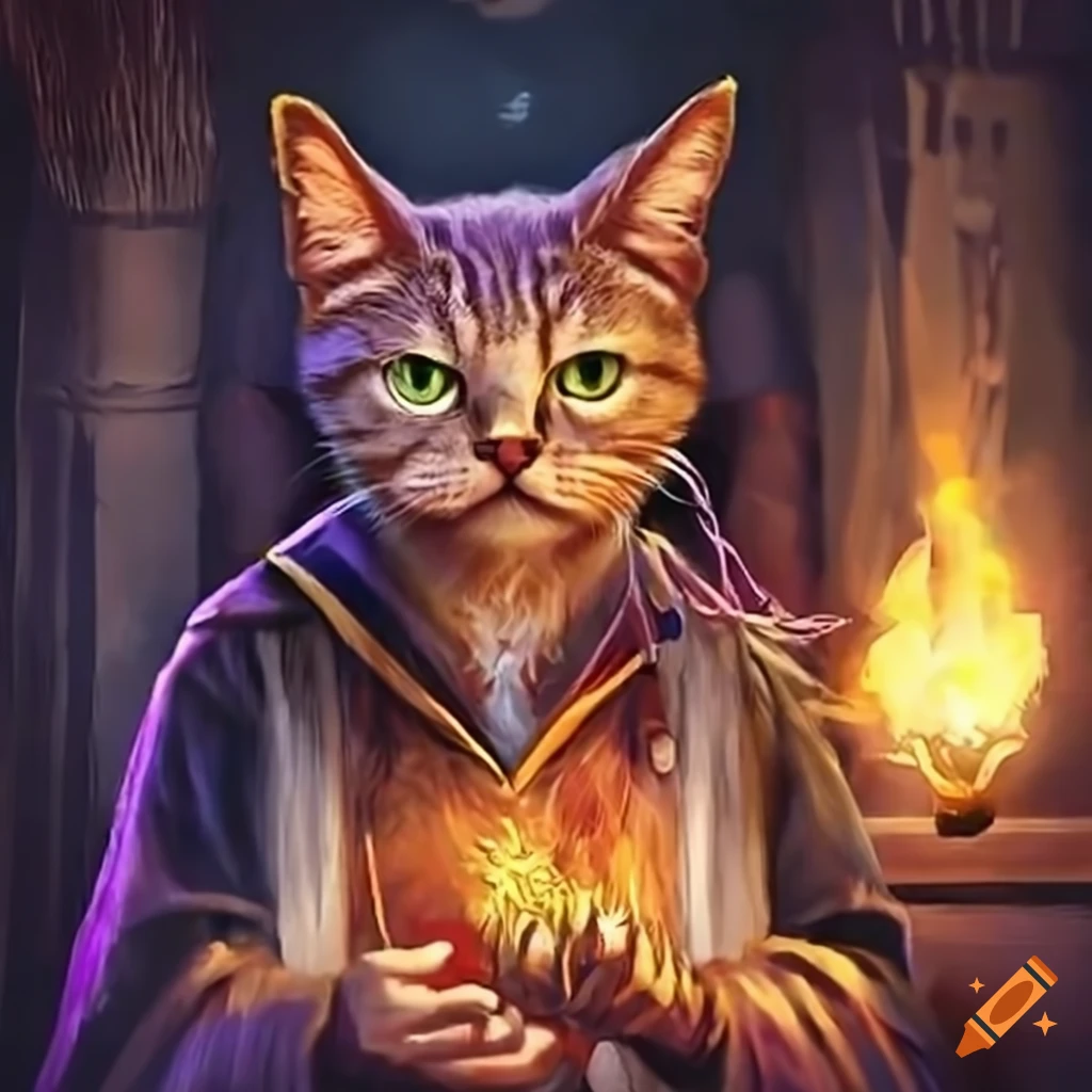 Cat wizard casting a spell on Craiyon