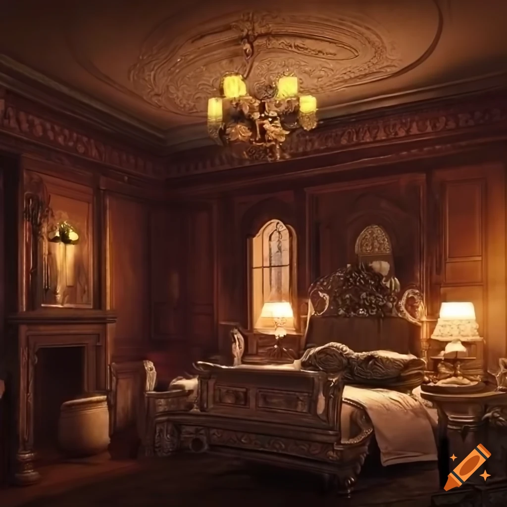 Dimly lit victorian-era mansion bedroom on Craiyon