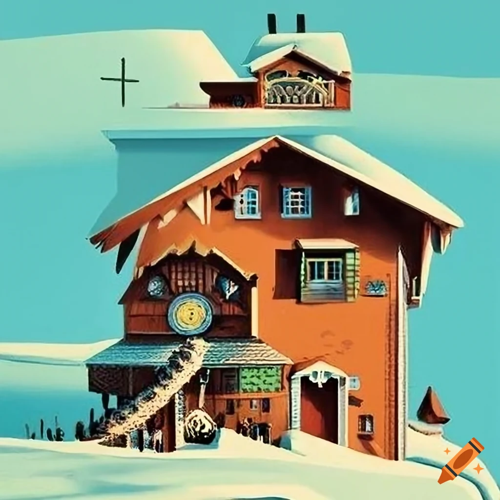 Steezy alpine architecture poster in 'cuckoo clock' style by norman ...