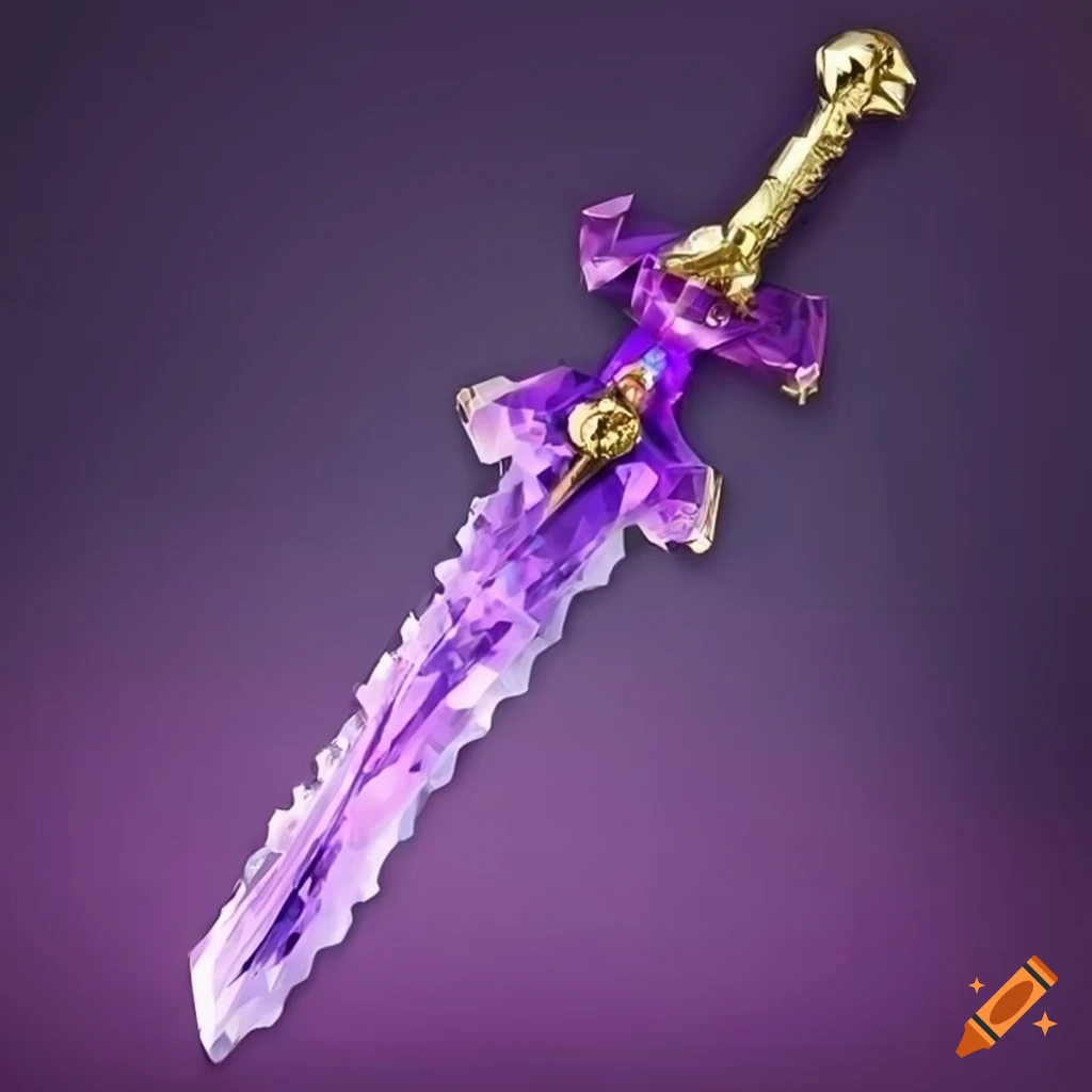 Amethyst purple crystal sword with gold handle on Craiyon