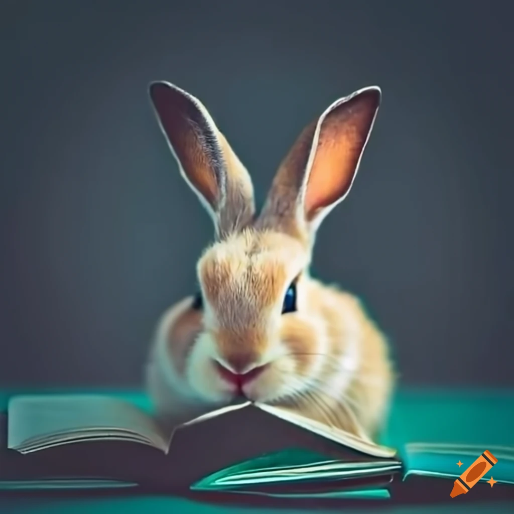 Curious bunny reading a book in a close-up on Craiyon