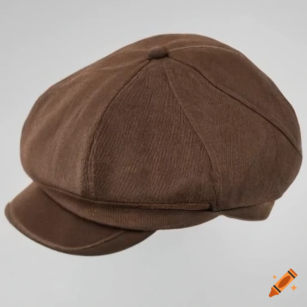 Brown newsboy cap with stiff brim and button on top on Craiyon