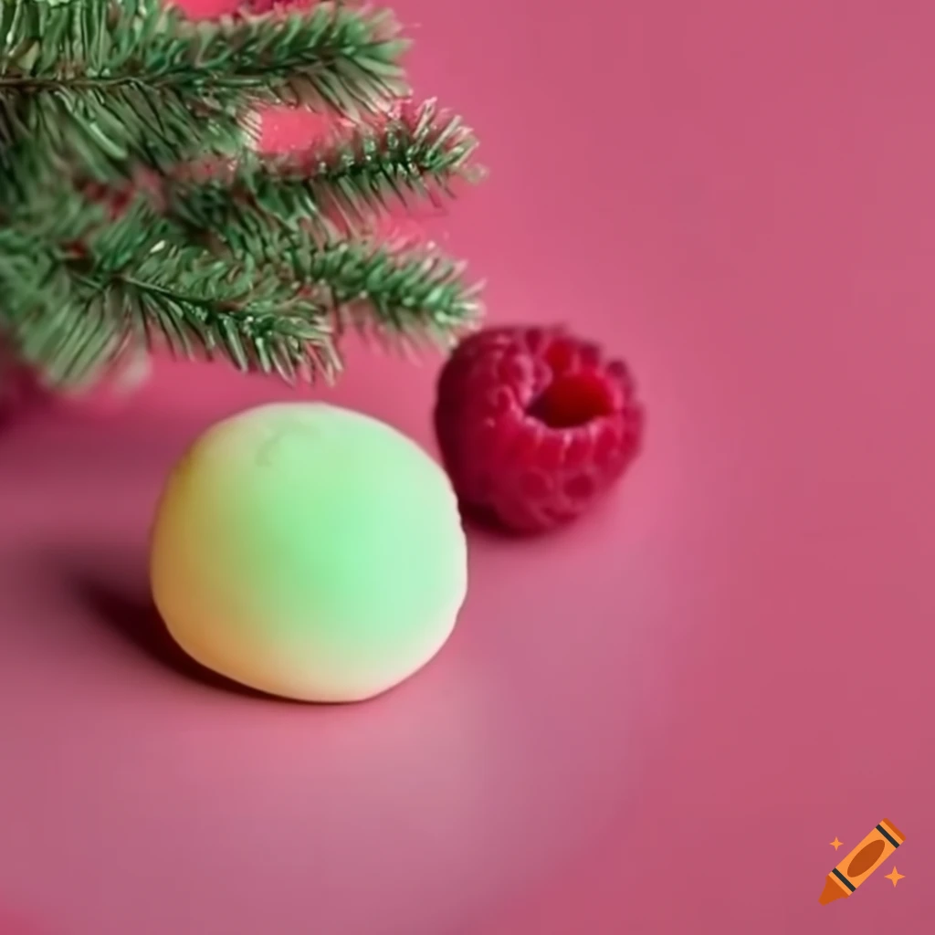 Raspberry and raspberry mochi balls on a Christmas tree on Craiyon