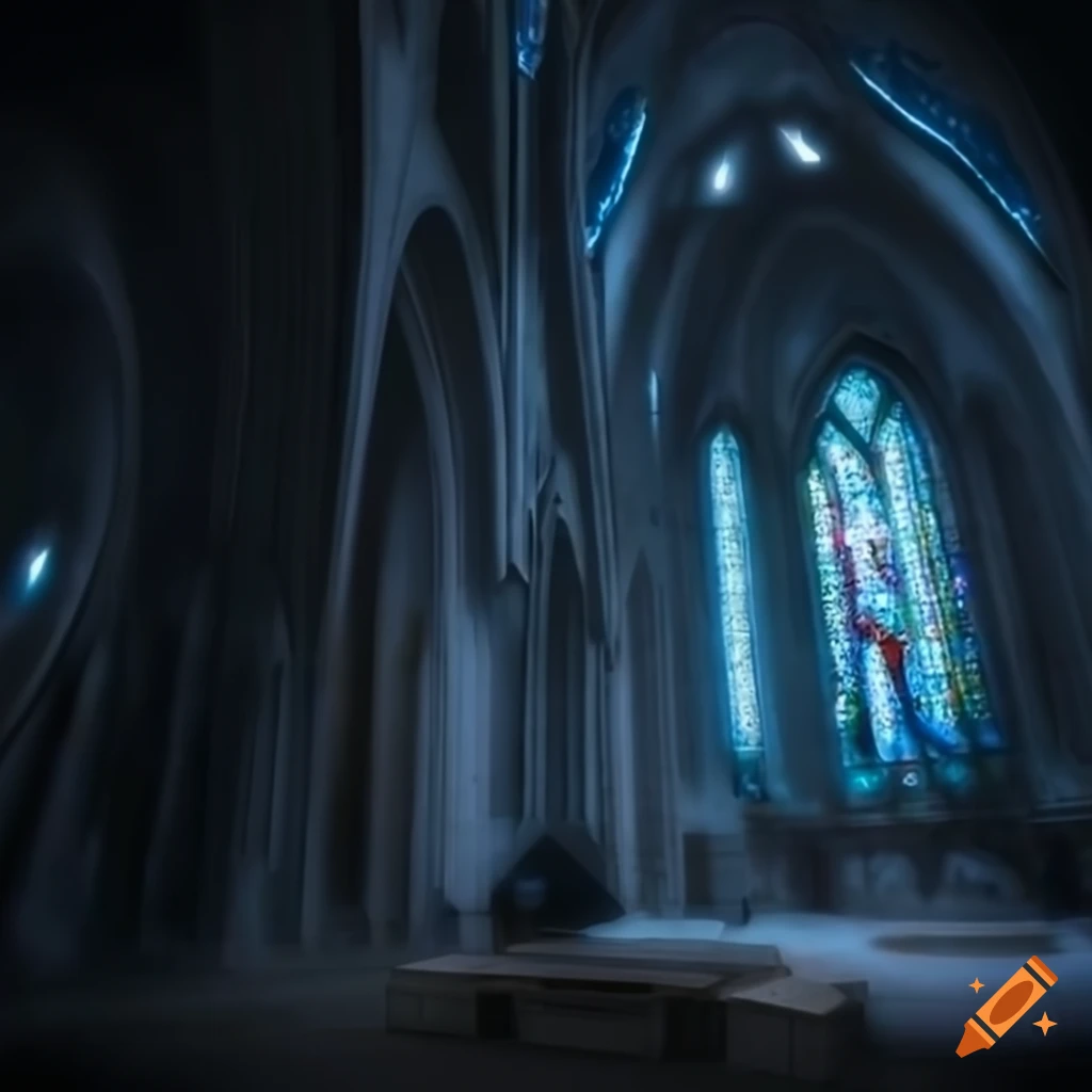 Sci-fi space alien cathedral with a cross in photorealistic 4k ultra ...