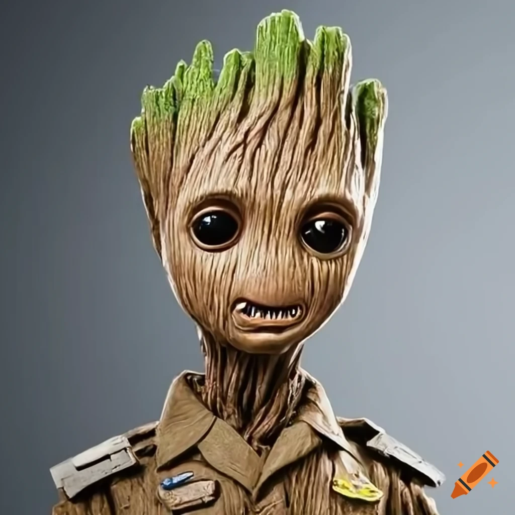 Baby Groot wearing a scout uniform on Craiyon