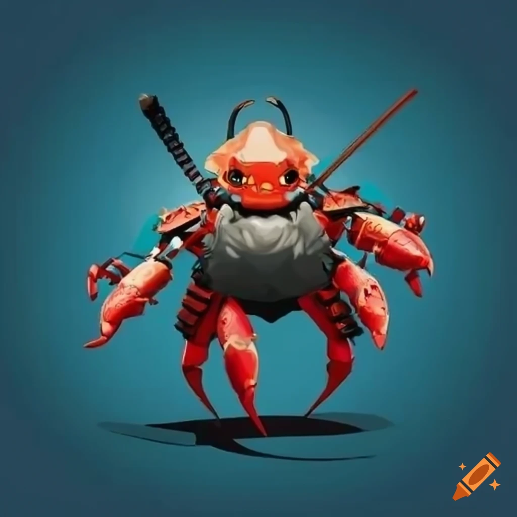 Samurai crab holding a joystick in a modern minimalistic style on Craiyon