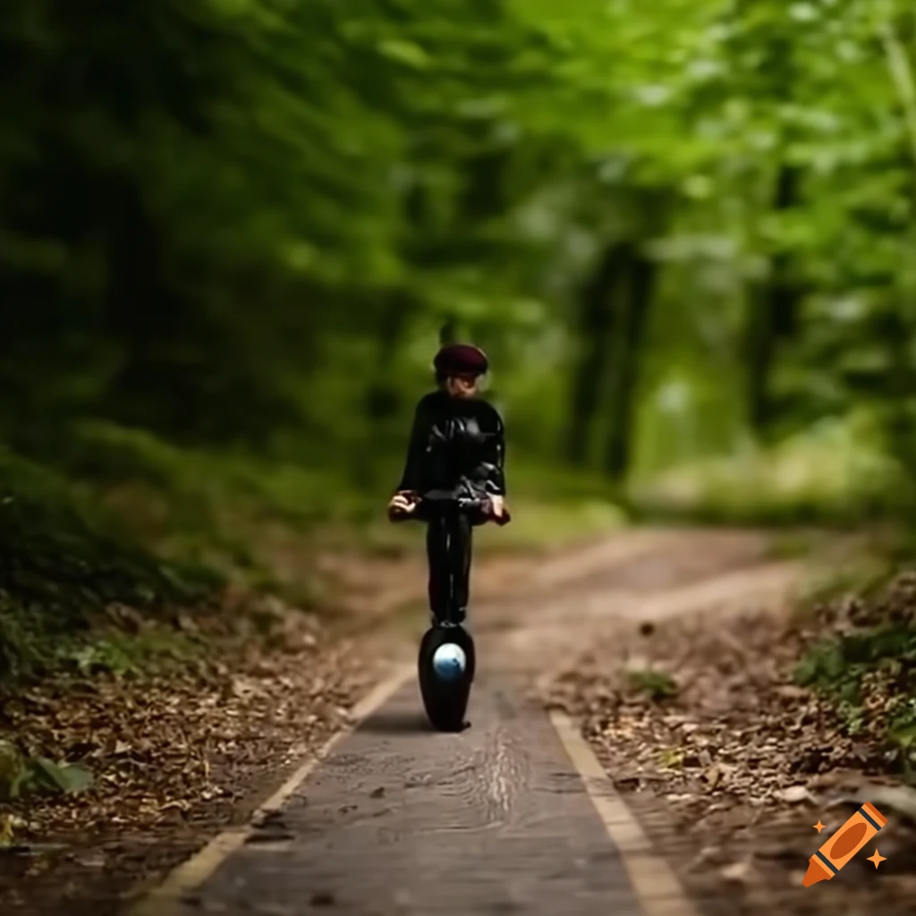 Clever ant riding a mini scooter on a forest trail on Craiyon