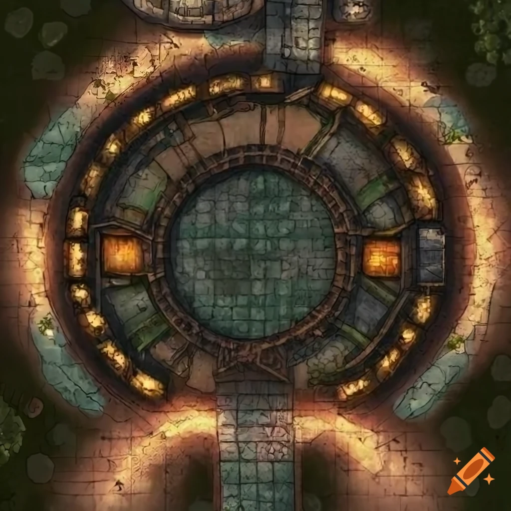 High resolution dnd battlemap depicting an oval arena with stone walls ...