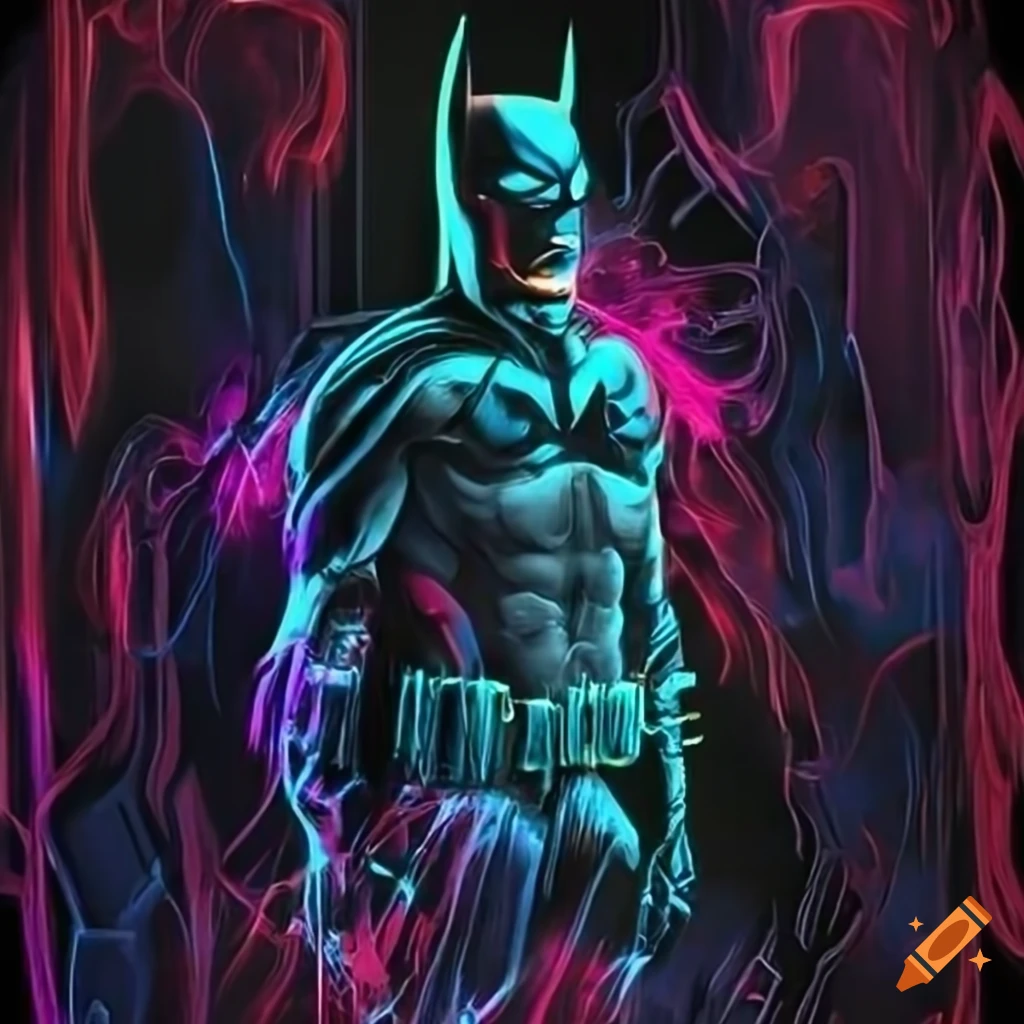Abstract neon art of Batman on Craiyon