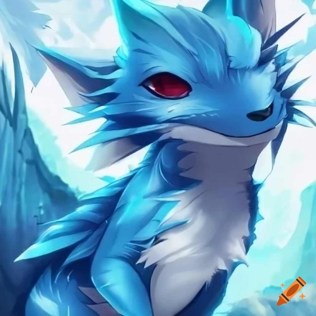 Cute blue fox dragon in anime style on Craiyon