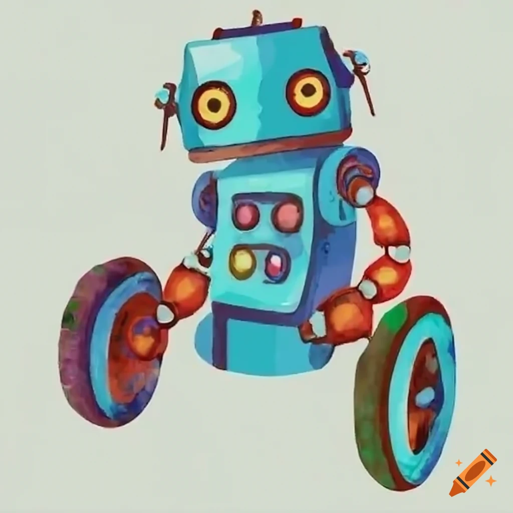 Little robot with wheeled feet on Craiyon