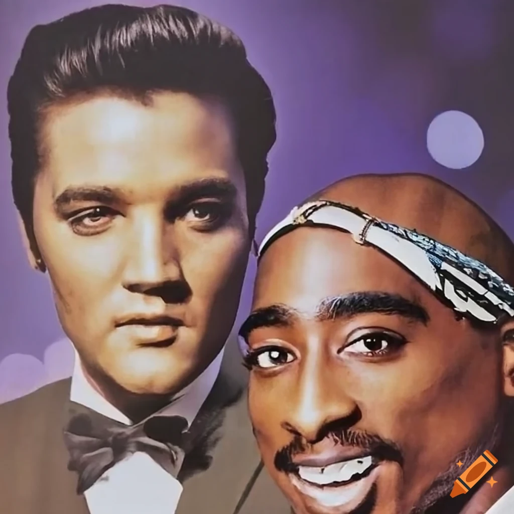 Collage of music legends tupac and elvis presley on Craiyon
