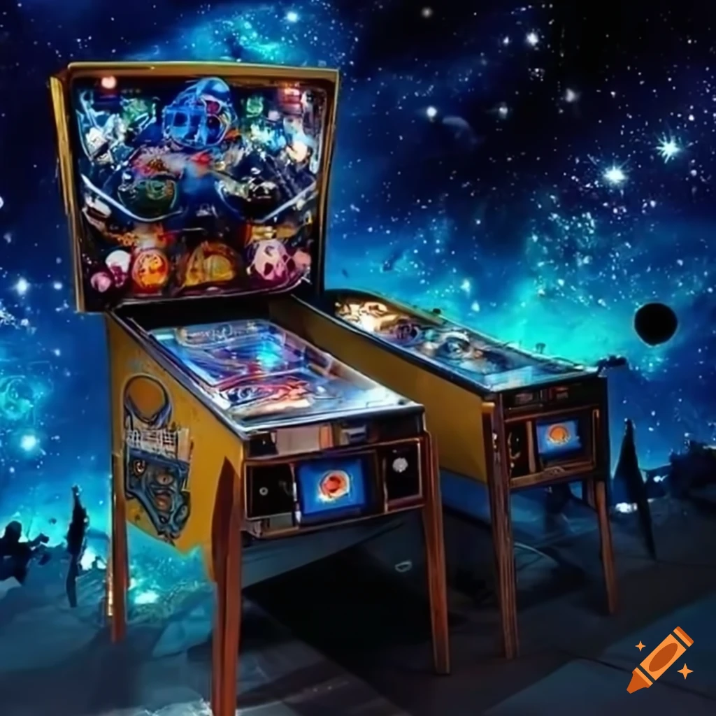 Space-themed pinball machine on Craiyon