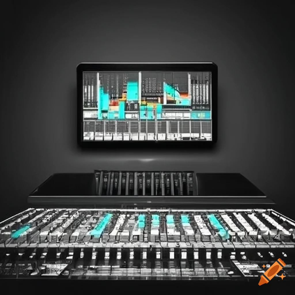 Sales meeting presentation with modern mixing console table and chairs ...