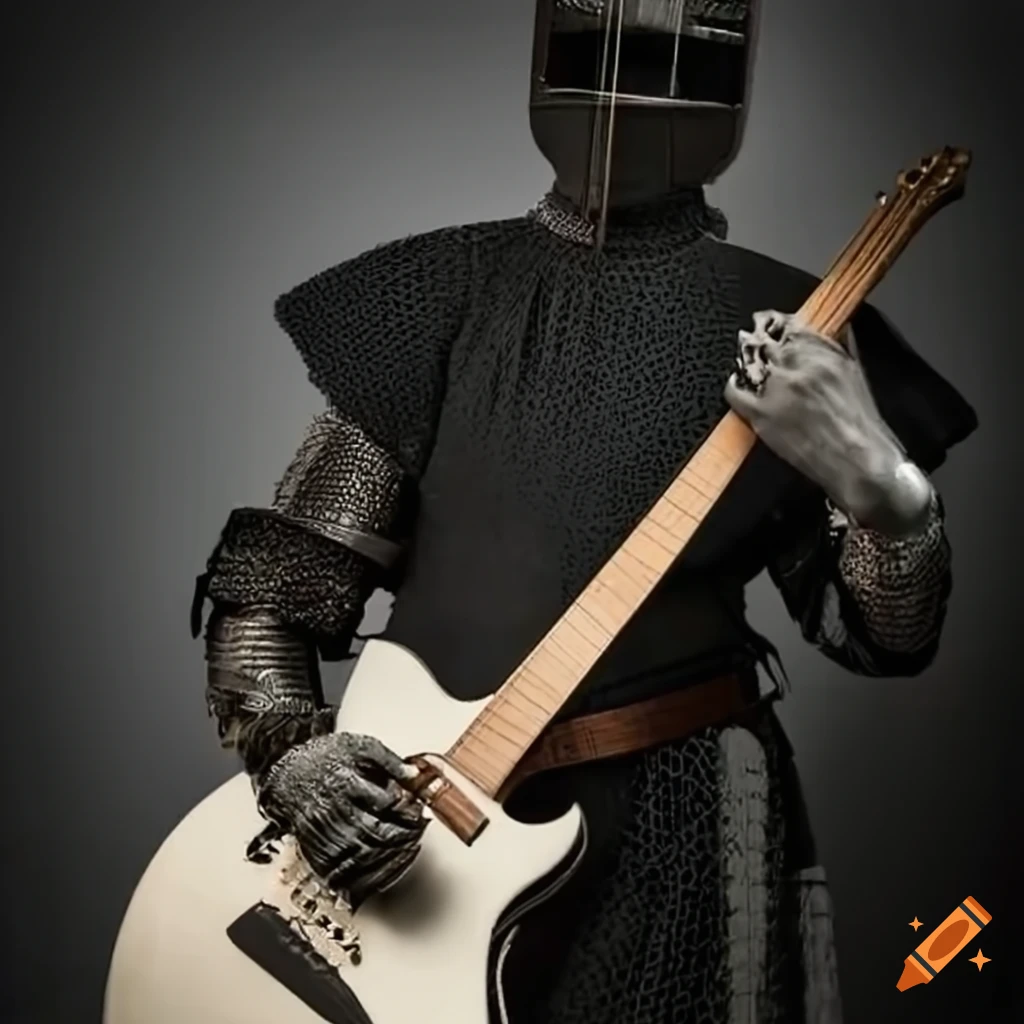 Medieval knight playing an electric guitar on Craiyon