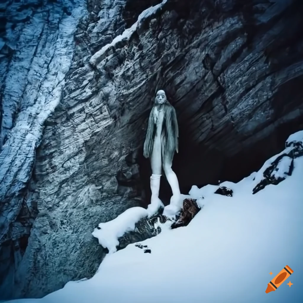 Person standing on a scary cliff in winter on Craiyon