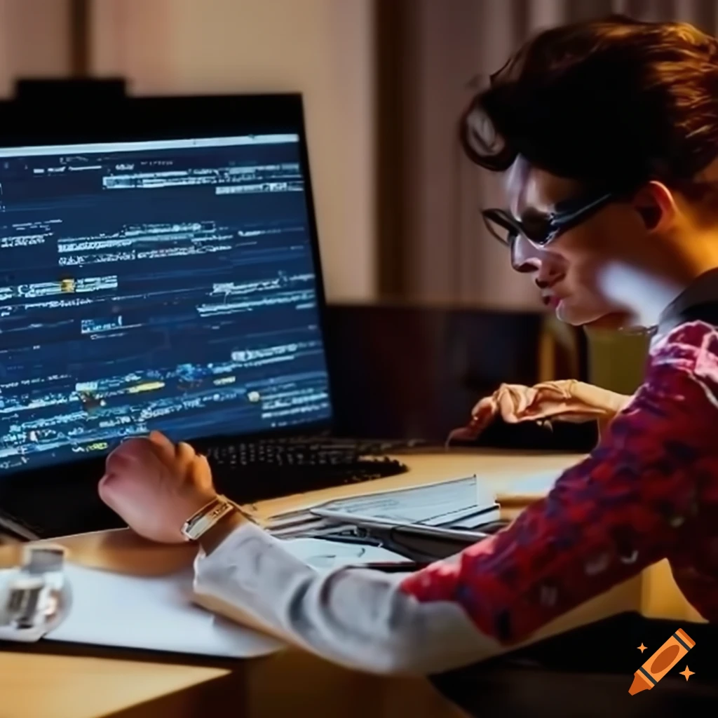 Developer coding at desk with a cup of coffee in a 4k computer ...