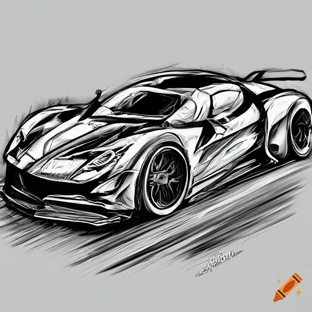 Vintage style drawn race of hypercars on Craiyon