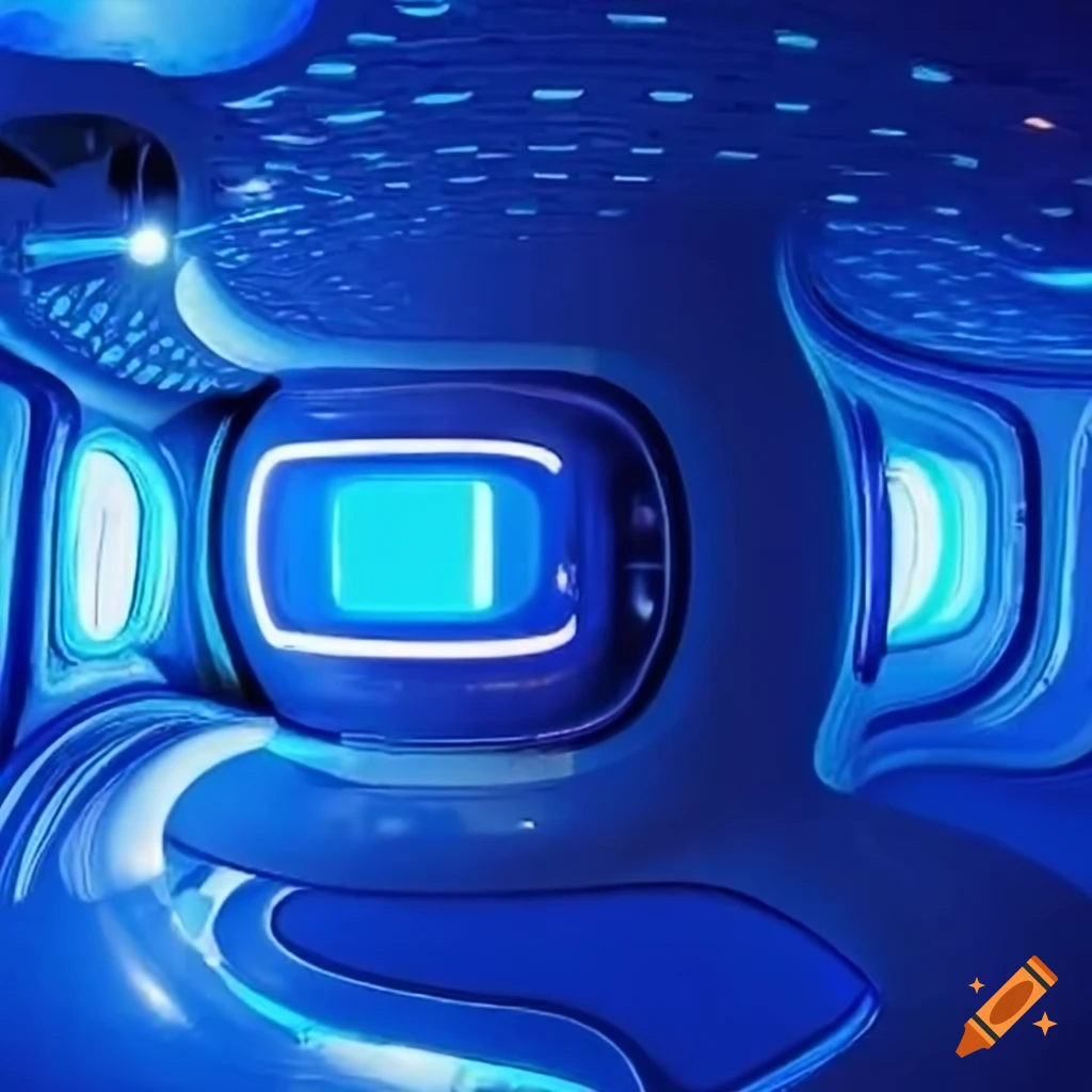 Futuristic y2k interior with blue man on Craiyon