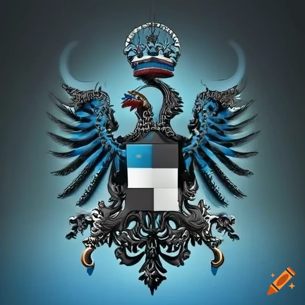 Coat of arms with blue and black tones representing the human empire on ...