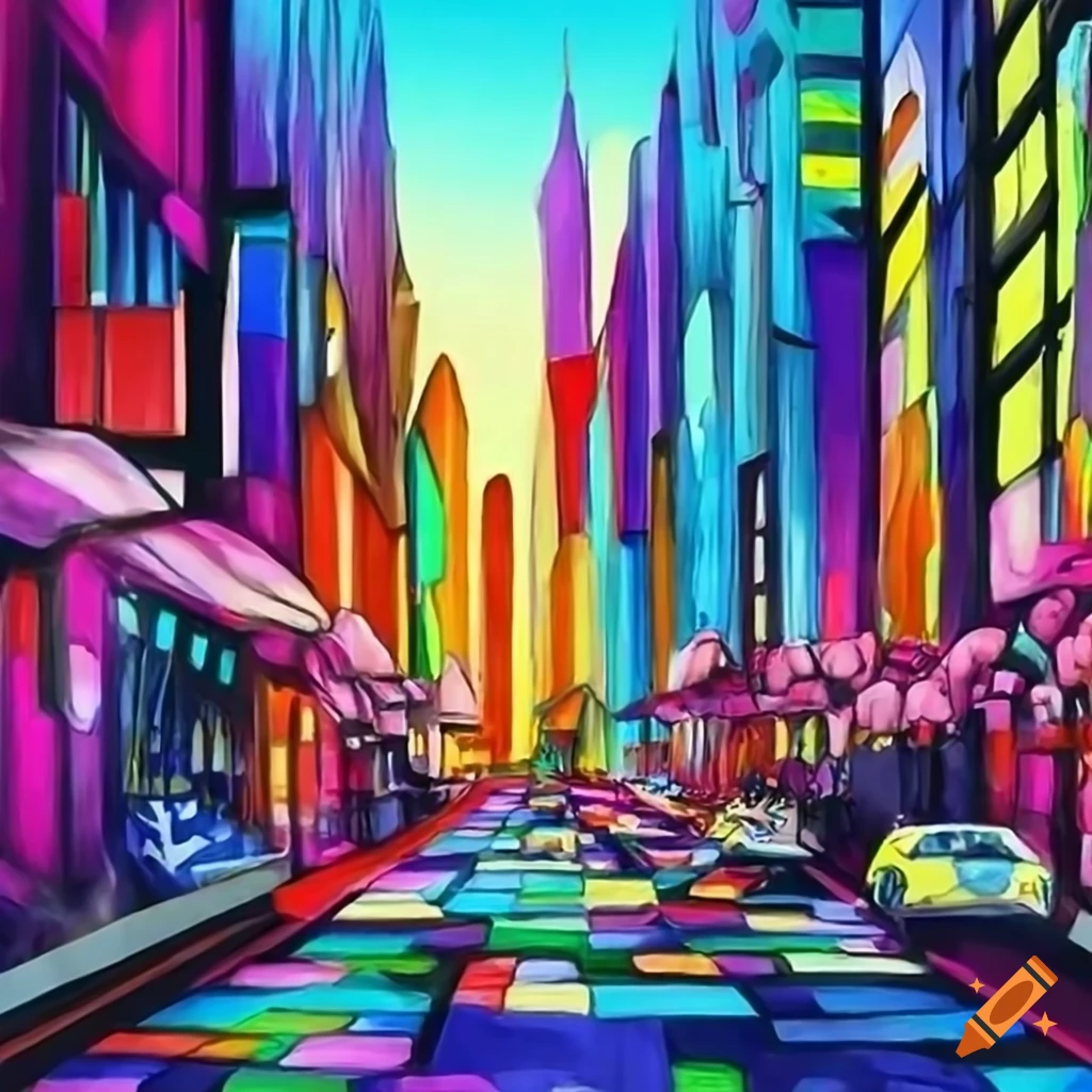 Vibrant and colorful cityscape on Craiyon