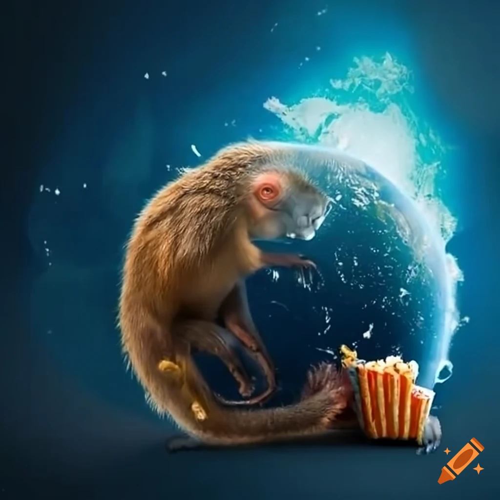 Monkey enjoying popcorn while watching the earth explode on Craiyon