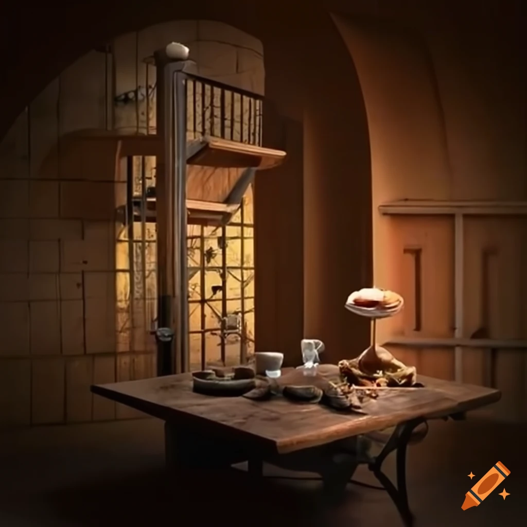 Beautiful prison with mobile phone, dining table, nuts, and radio on Craiyon