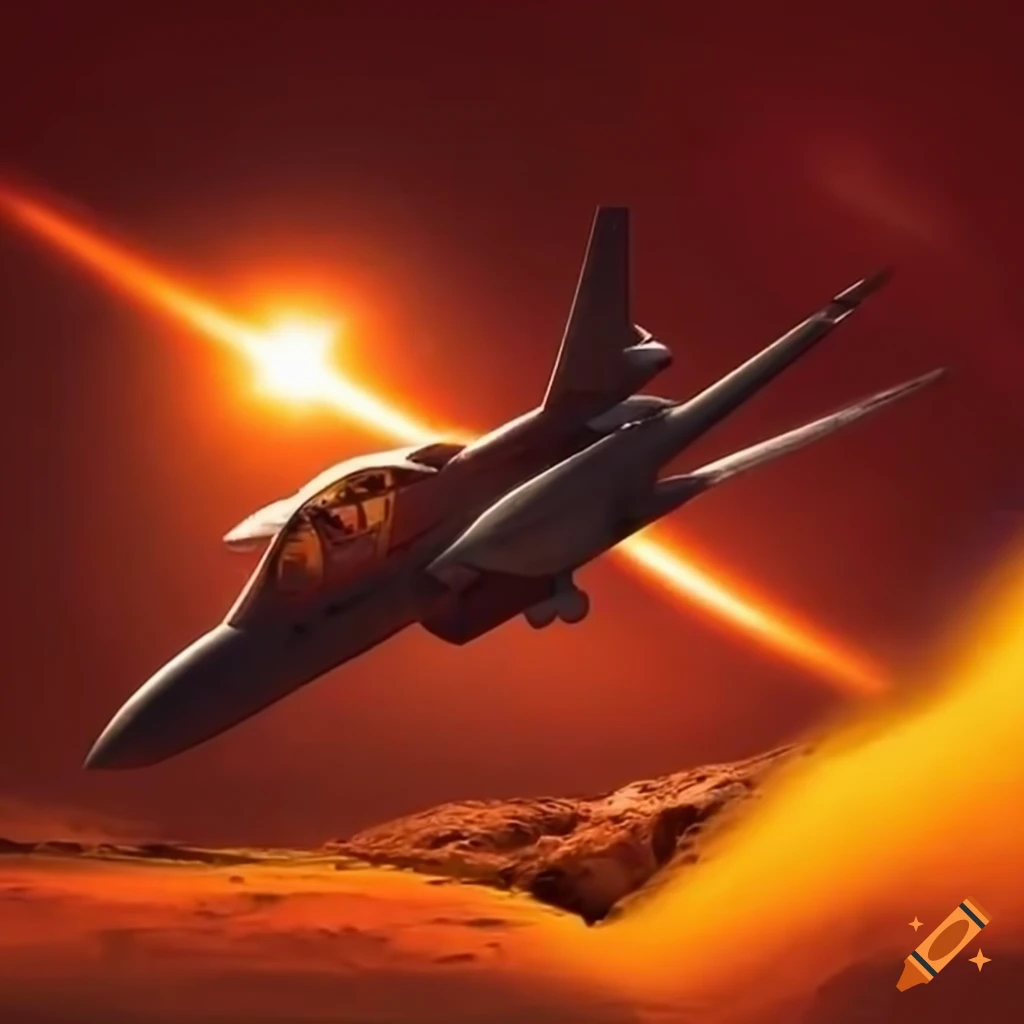 Fighter jet in the american desert under the burning sun on Craiyon