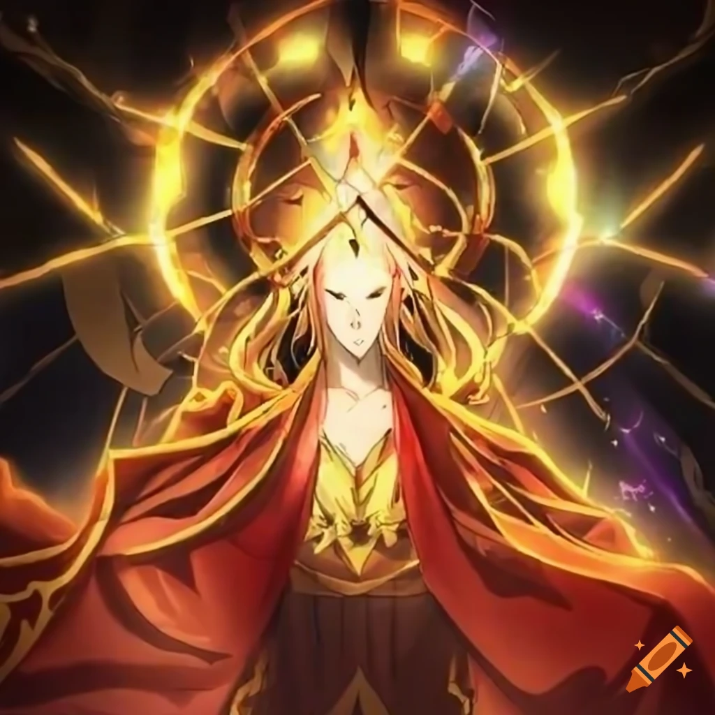 Amaterasu casting powerful spell in anime style on Craiyon