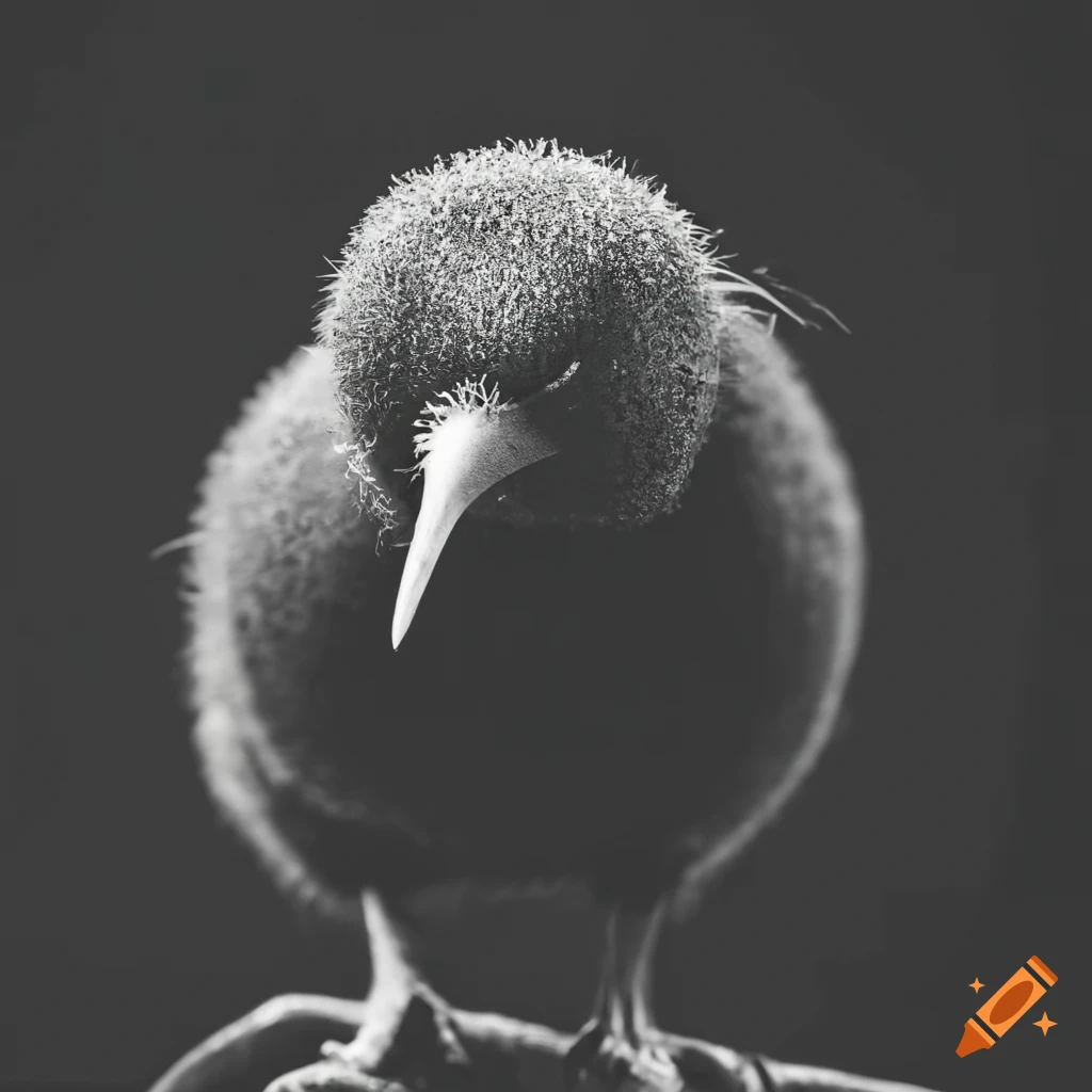 Kiwi bird surrounded by kiwi fruits in black and white on Craiyon