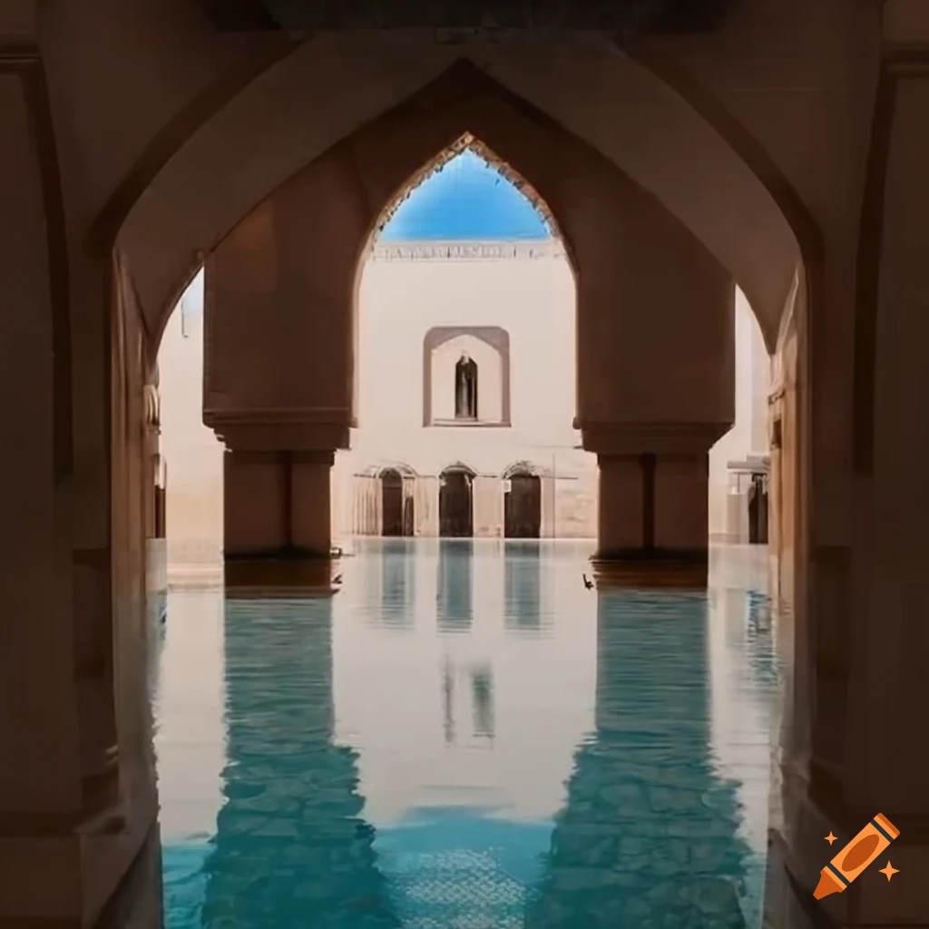 Water pool inside islamic architecture mosque on Craiyon