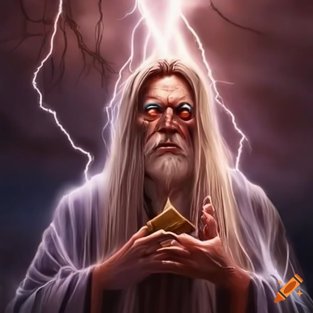 Wizard casting a lightning spell on Craiyon