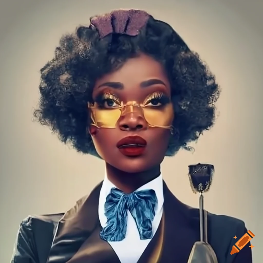 Black woman dressed as train conductor on Craiyon